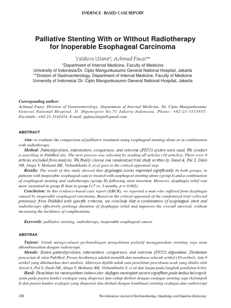 Palliative Stenting With or Without Radiotherapy For Inoperable ...