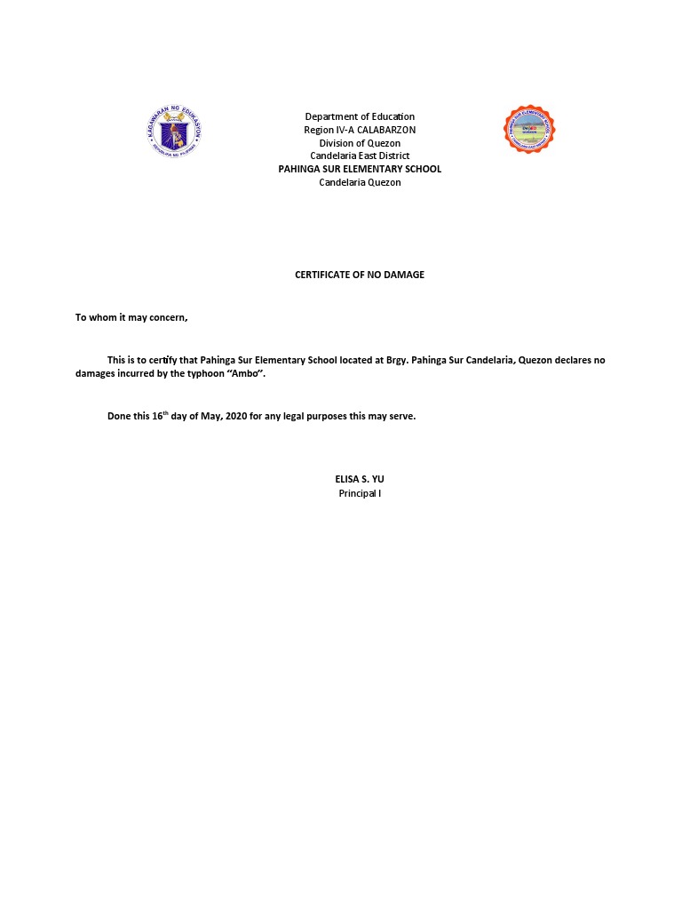 Certification of No Damage | PDF