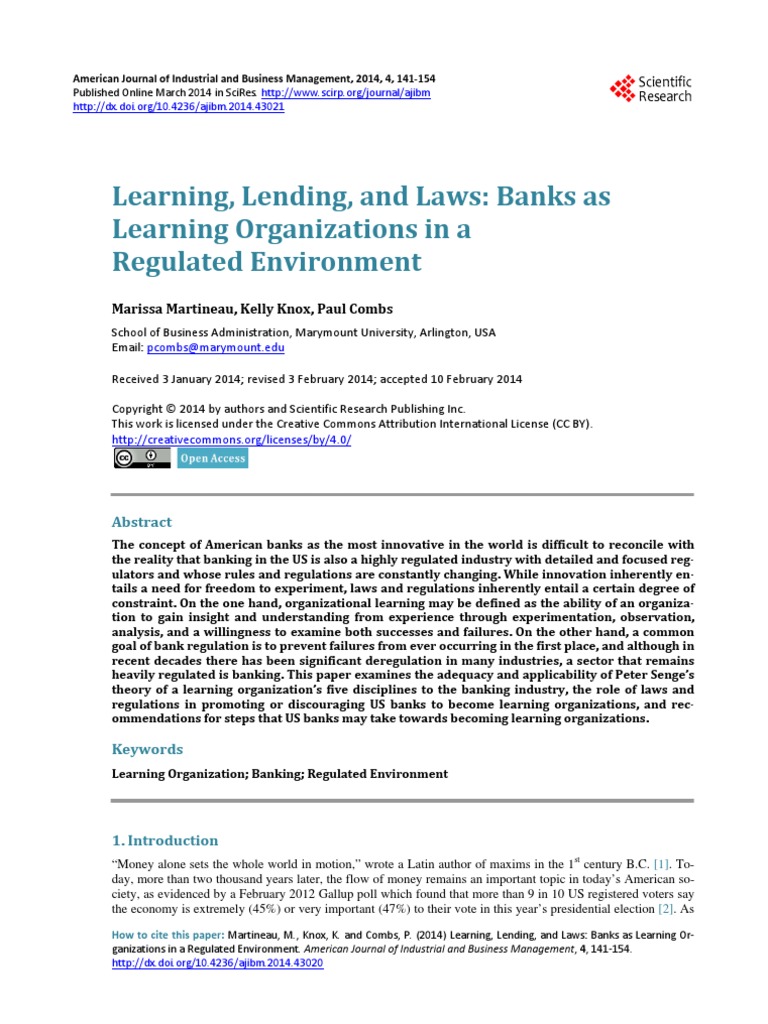 Learning Lending and Laws Banks As Learning Organi | PDF | Savings And ...