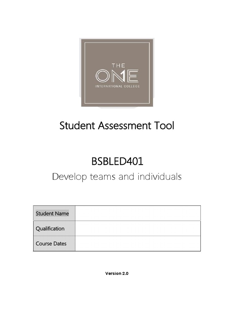 BSBLED401 Student Assessment Tool - 2.0 - 02.06.19 | PDF | Educational Assessment | Question