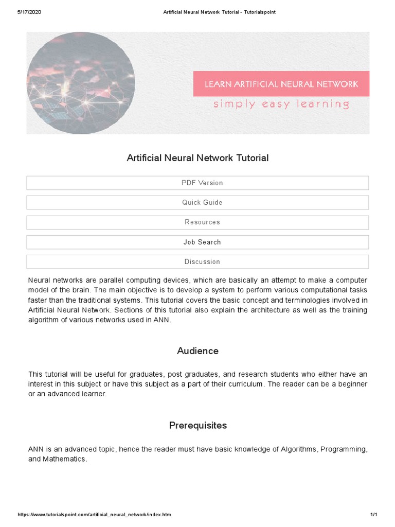 Artificial Neural Network Tutorial - Tutorialspoint PDF | PDF