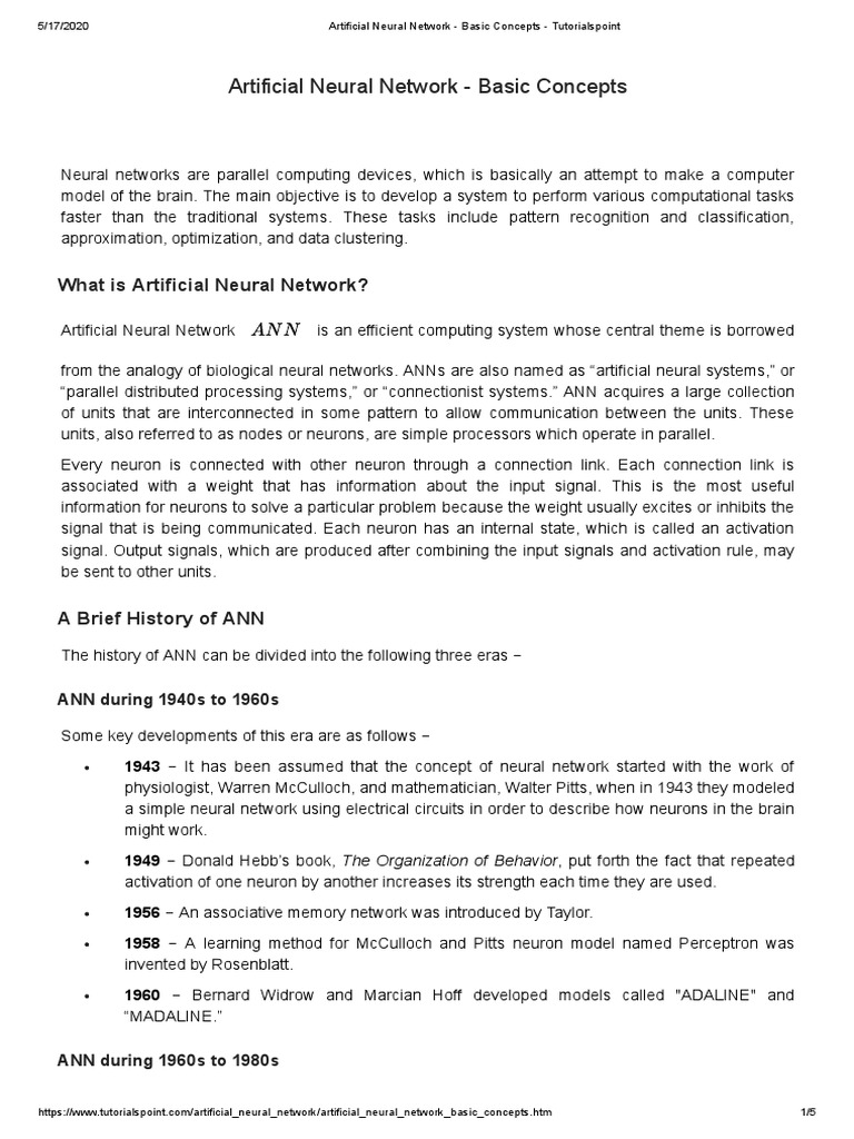 Artificial Neural Network - Basic Concepts - Tutorialspoint | PDF | Artificial Neural Network ...
