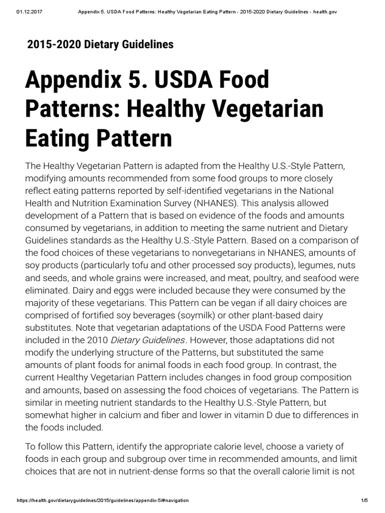 Appendix 5. USDA Food Patterns - Healthy Vegetarian Eating Pattern ...