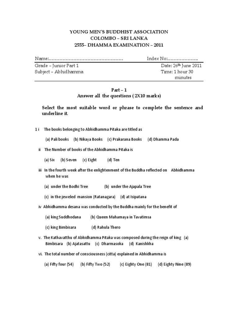 Junior Part 1 Abhidhamma 2011 | PDF | Indian Philosophy | Nāstika