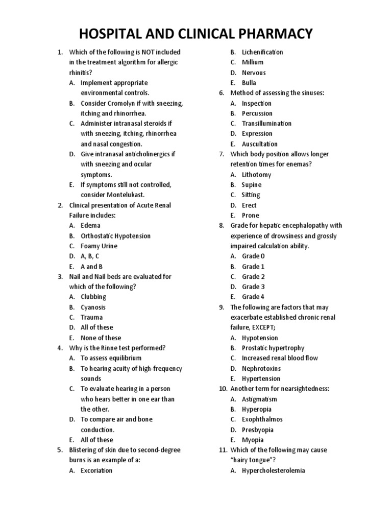 HOSPITAL AND CLINICAL PHARMCAY Questions | PDF | Pharmacy | Hospital