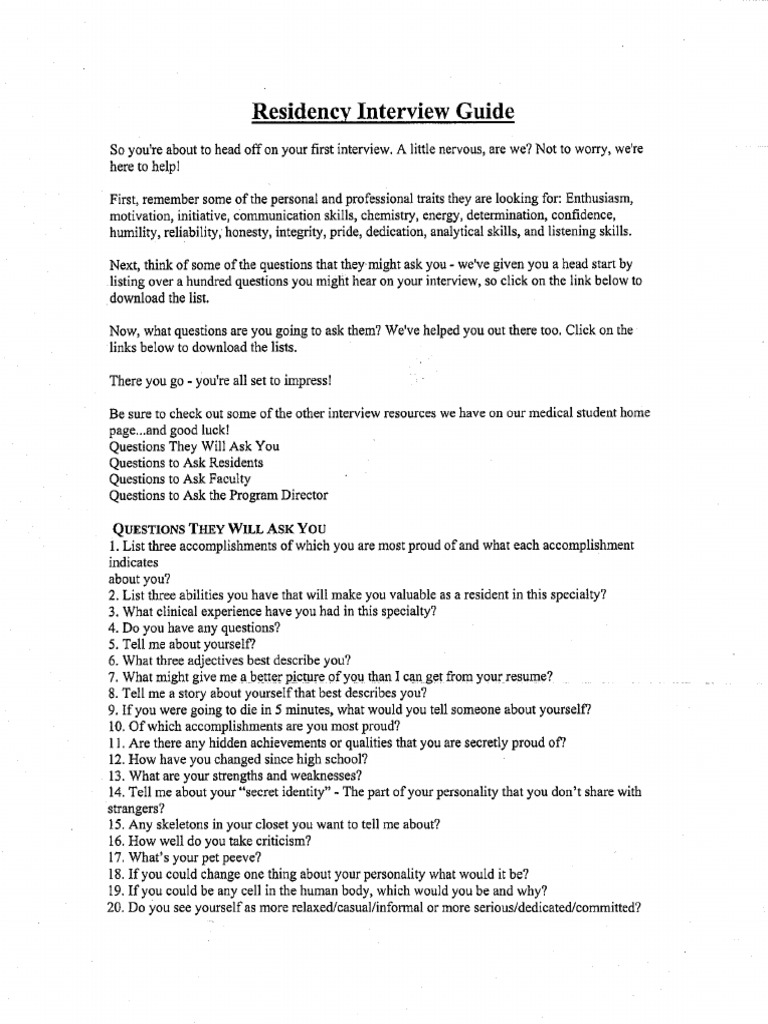Residency Interview Questions | PDF