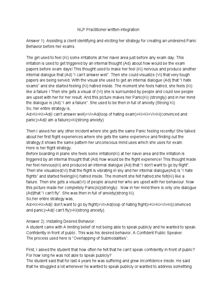 NLP Practitioner Written Integration | PDF | Nervous System | Brain