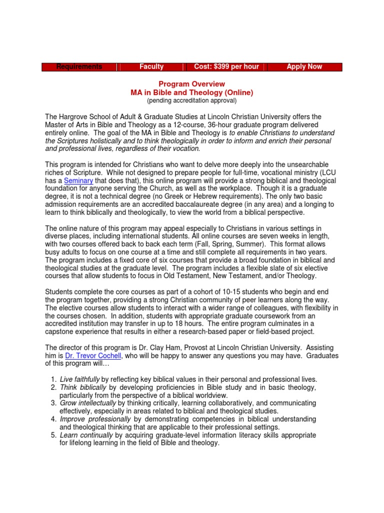 MA in Bible and Theology | PDF | Theology | Graduate School