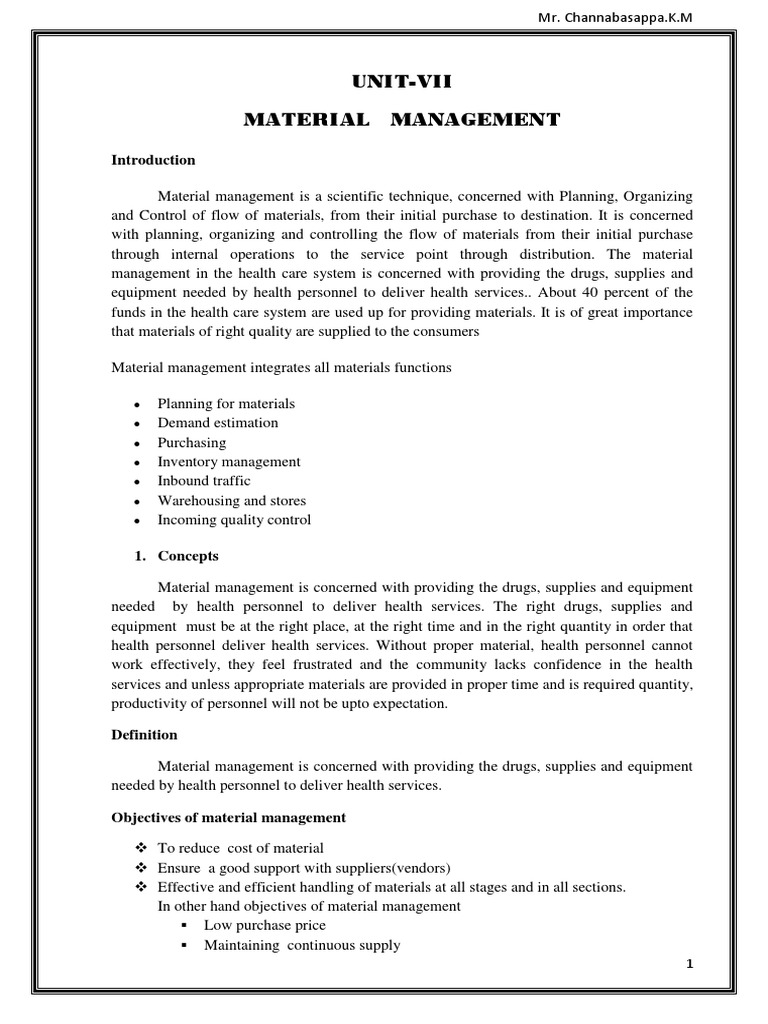 UNIT-VII MATERIAL MANAGEMENT New | PDF | Inventory | Demand