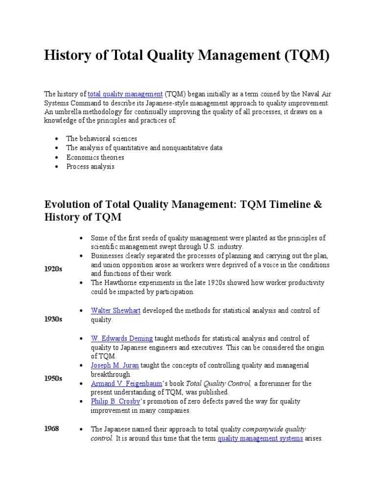 History & Evolution of Quality Management | Download Free PDF | Systems ...