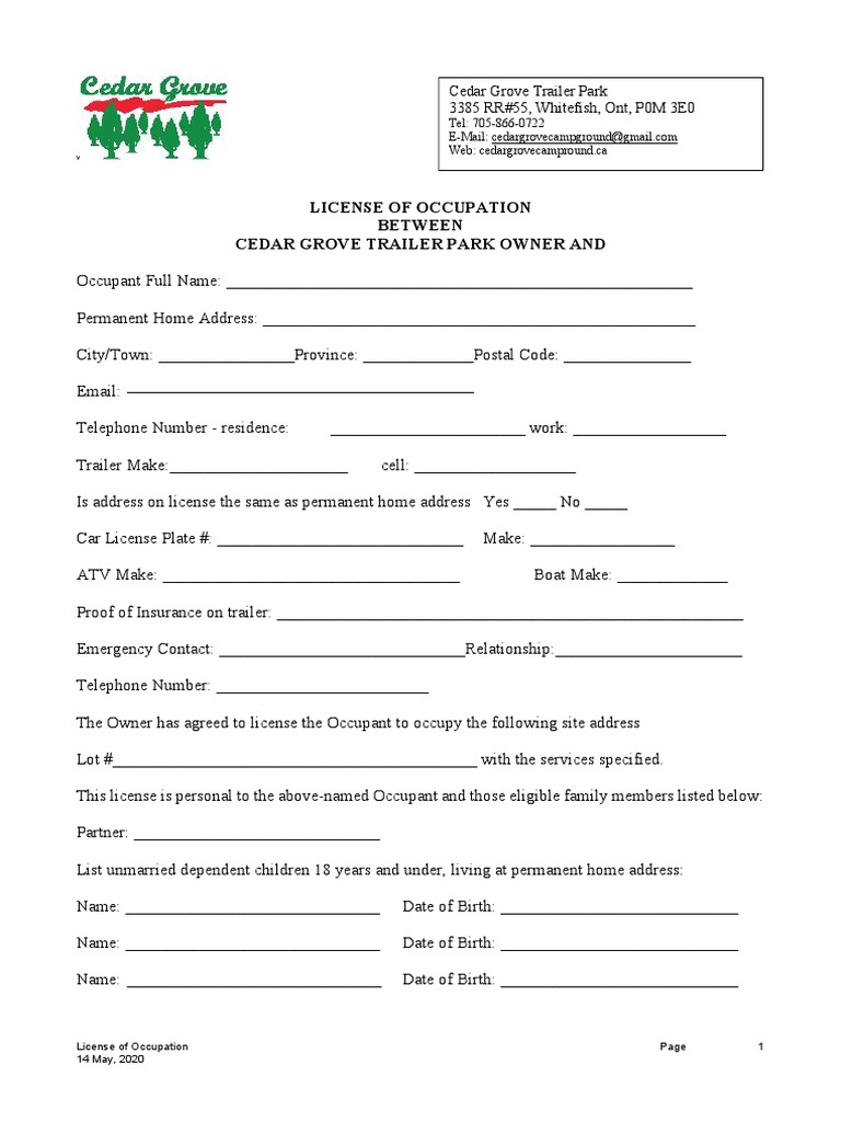 2020 License of Occupation | PDF | Repossession | License