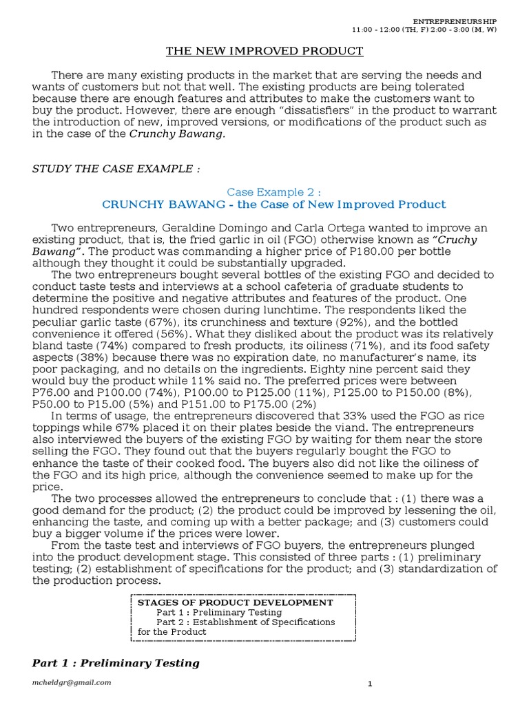 ENTREP - Case Study No 2 - The New Improved Product - CRUNCHY BAWANG ...