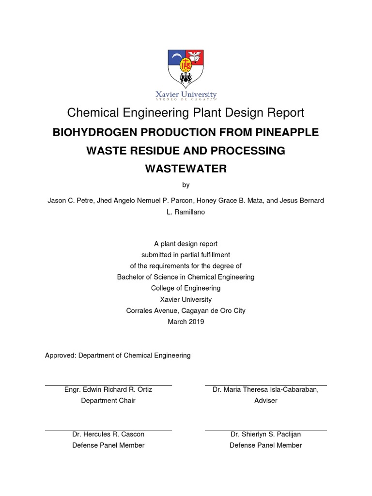 Chemical Engineering Plant Design Report: Biohydrogen Production From ...