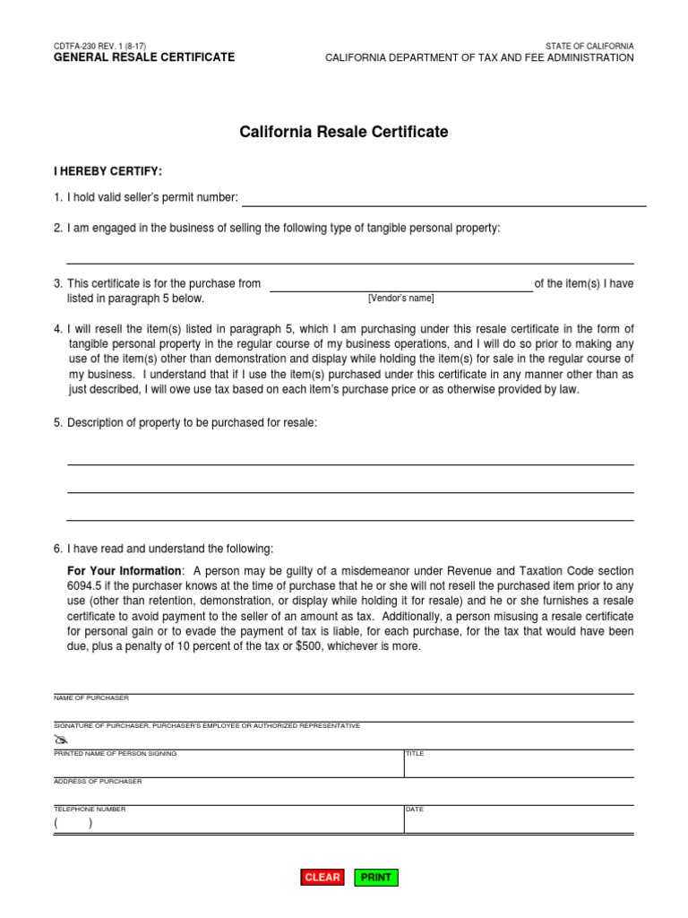 California Resale Certificate | PDF