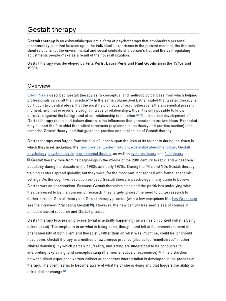 Gestalt Therapy: Gestalt Therapy Is An Existential/experiential Form of ...