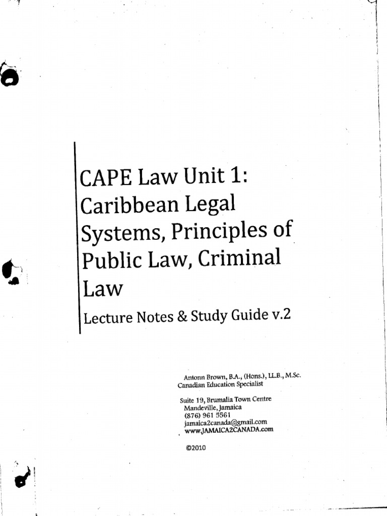 CAPE Law Unit 1 Notes and Study Guide - Anton Brown | PDF