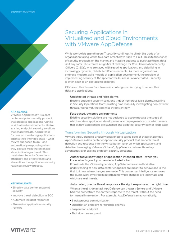 Vmware Appdefense Solution Overview | PDF | Virtualization | Cloud Computing