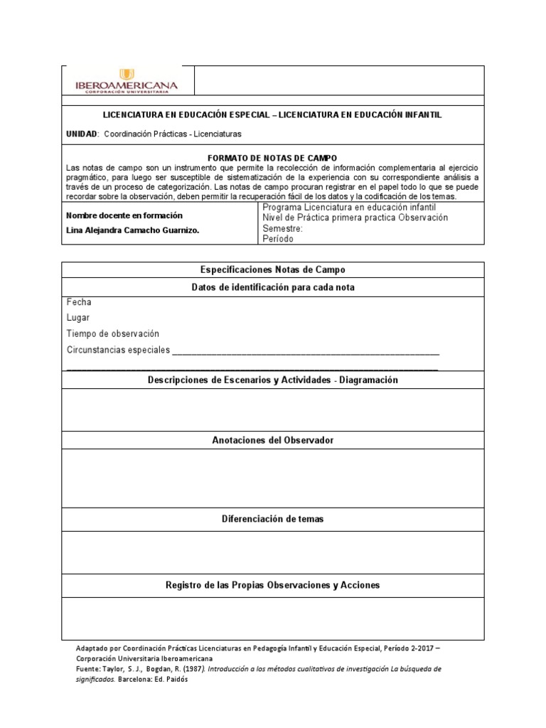 FORMATO NOTAS DE CAMPO A | PDF