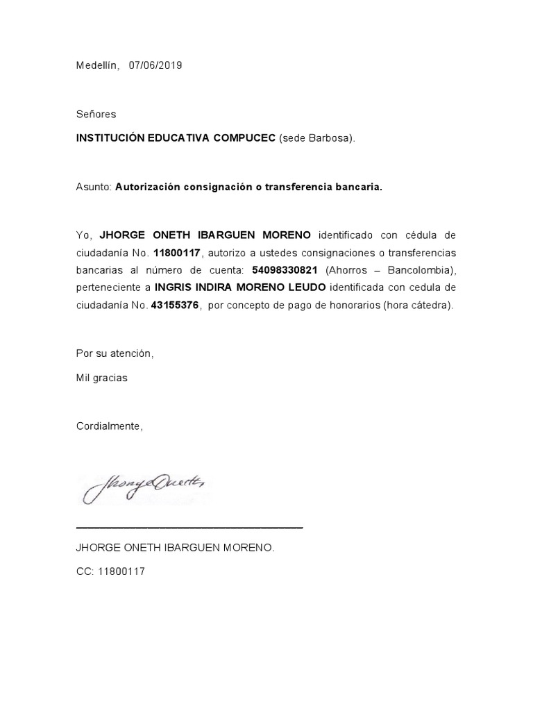 Carta Autorización Consignación | PDF