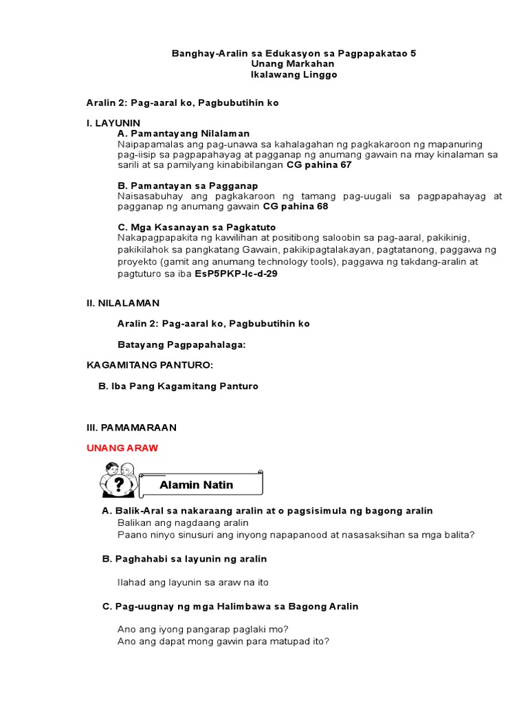 EsP5 DLP Q1 Aralin 2 | PDF