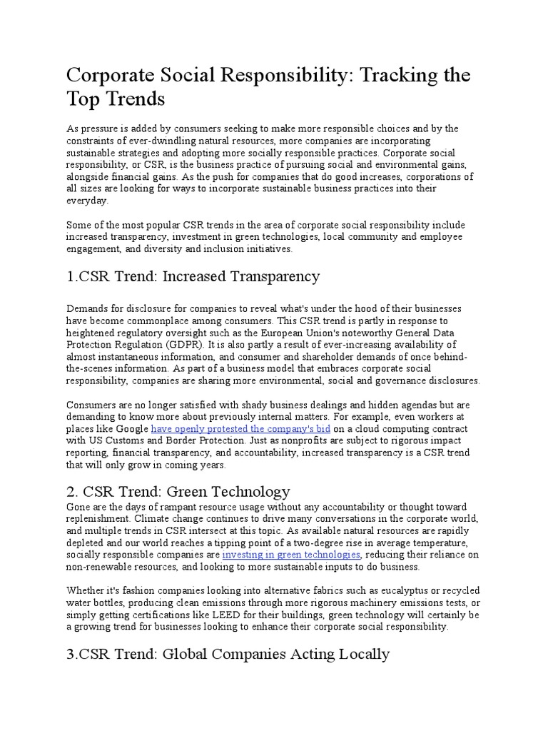 Corporate Social Responsibility: Tracking The Top Trends: 1.CSR Trend ...