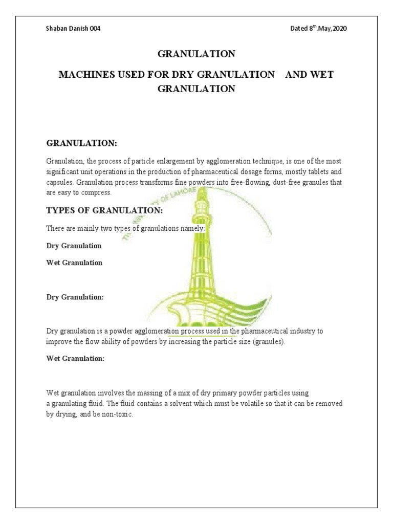 Granulation Machines Used For Dry Granulation and Wet Granulation | PDF ...
