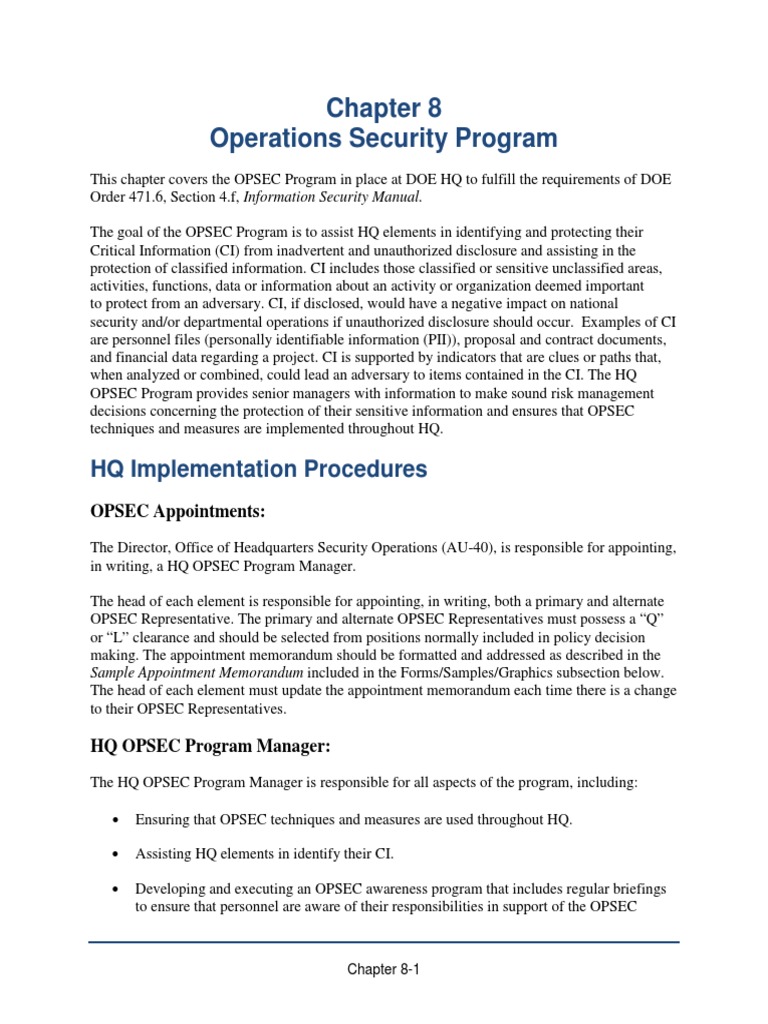 Chapter - 8 - Operations - Security - Program | PDF | Classified Information | Cyberwarfare