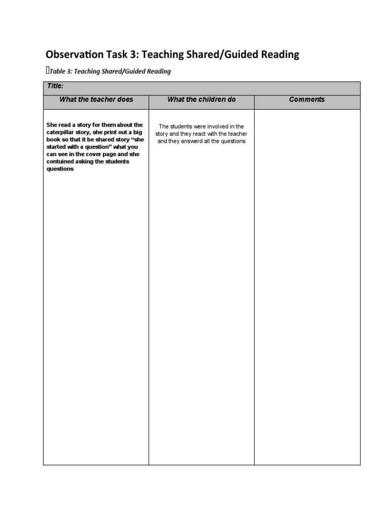 Observation Task 3: Teaching Shared/Guided Reading | PDF