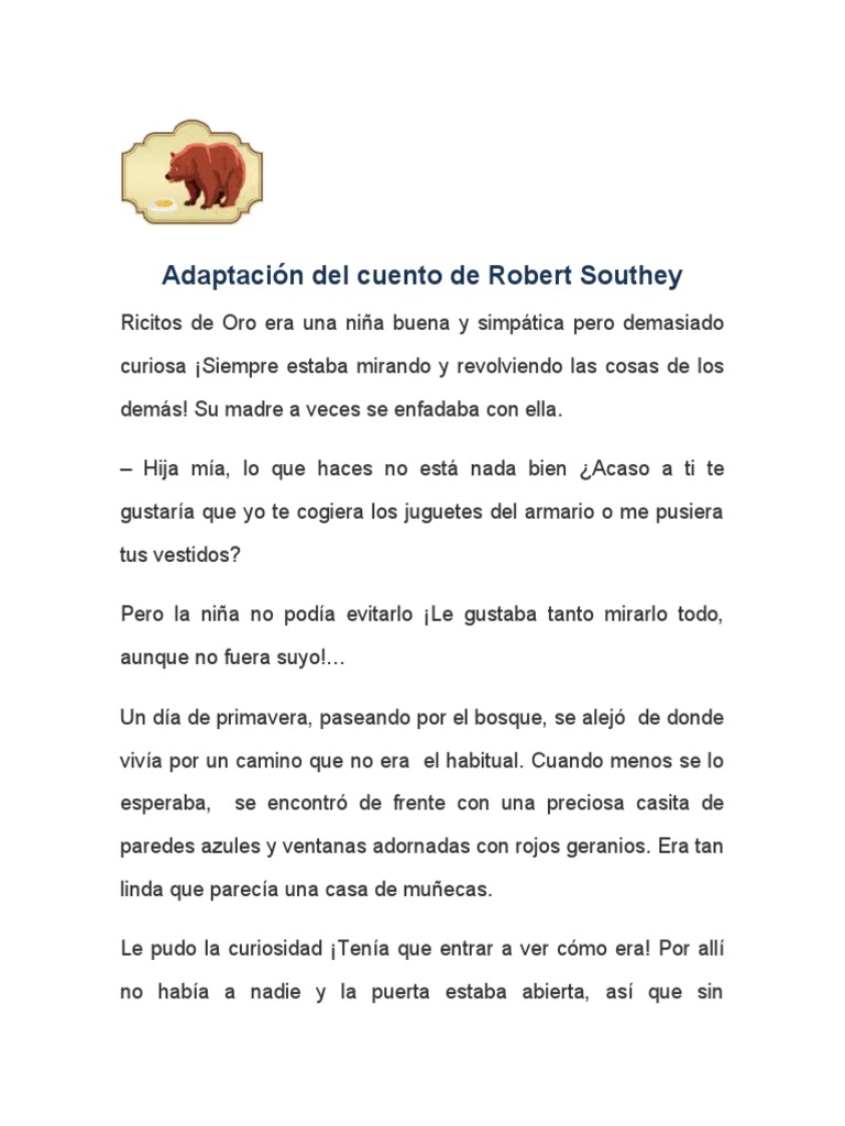Ricitos de Oro: Cuento Adaptado | PDF | Ricitos de oro y los tres osos