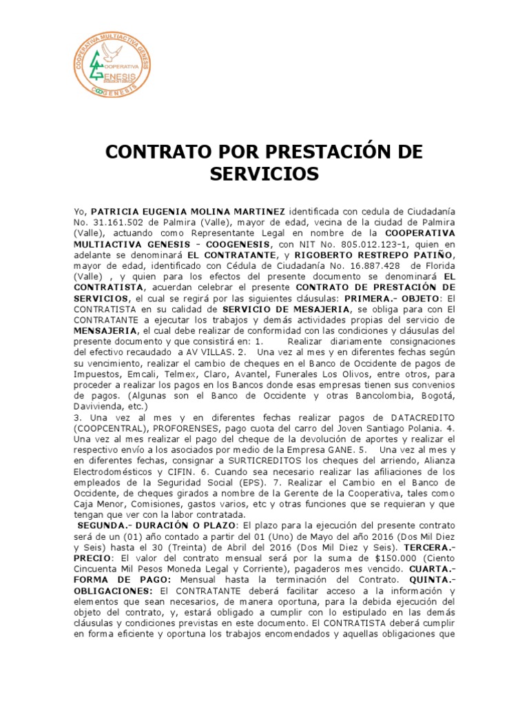 Contrato Servicios de Mensajería | PDF | Cheque | Bancos
