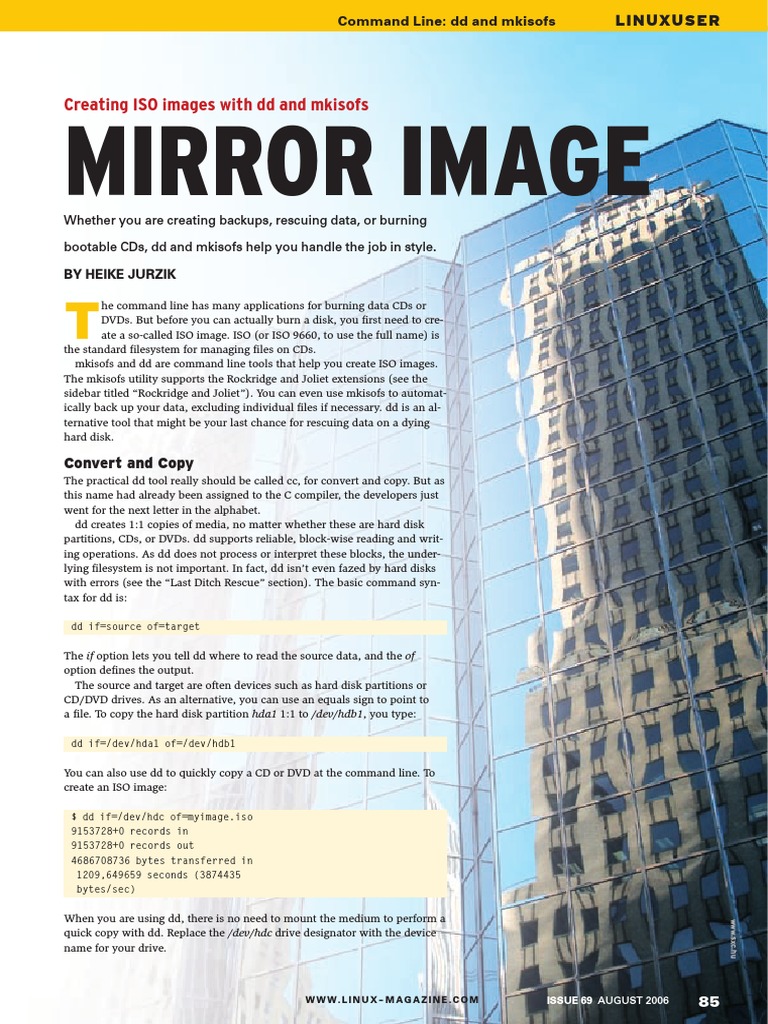 Mirror Image: Creating ISO Images With DD and Mkisofs | Download Free ...