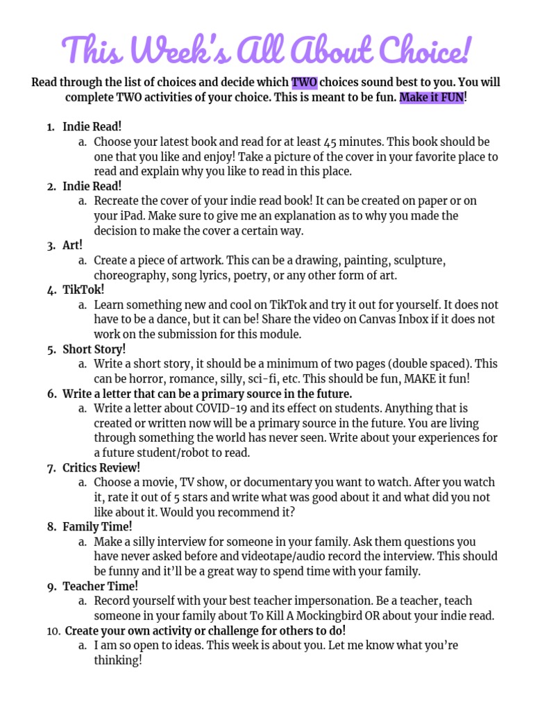 Choice Assignments | PDF