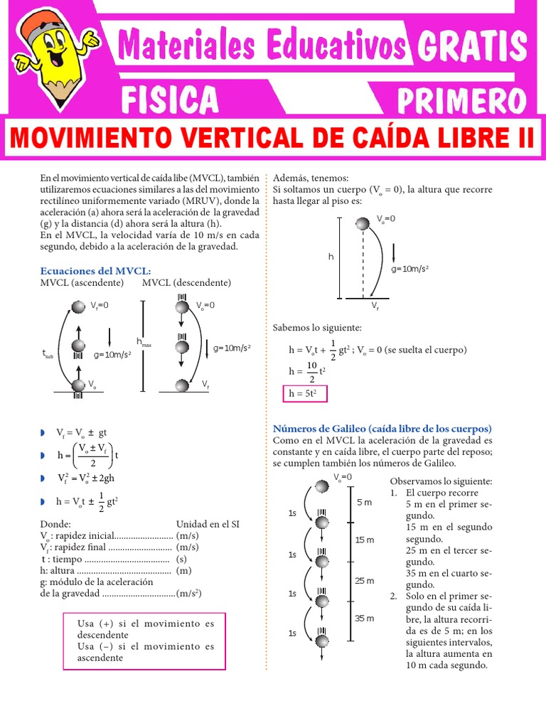 Fórmulas y Ejercicios de MVCL | PDF | Aceleración | Velocidad