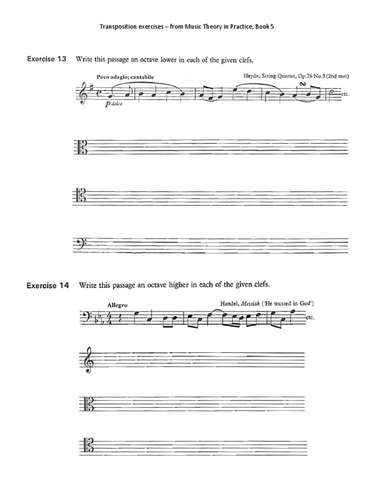 Grade 5 Exercises - Transposition 1 | PDF