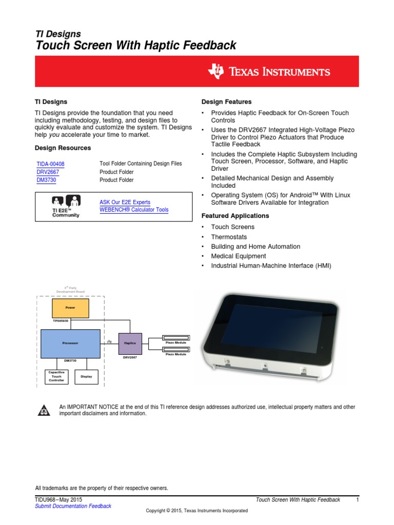 Touch Screen With Haptic Feedback (TI Design) | PDF | Touchscreen ...