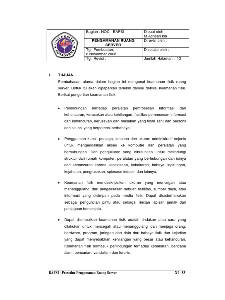 Prosedur Keamanan Ruang Server | PDF | Komputer