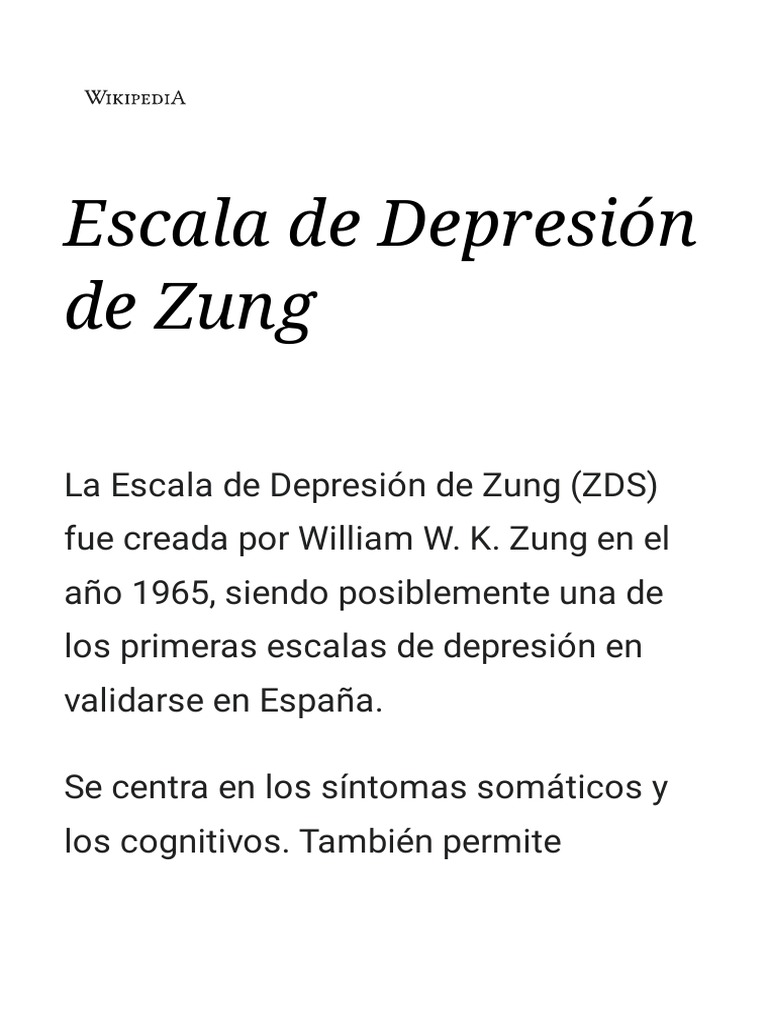 Escala de Depresión de Zung - Wikipedia, La Enciclopedia Libre | PDF ...