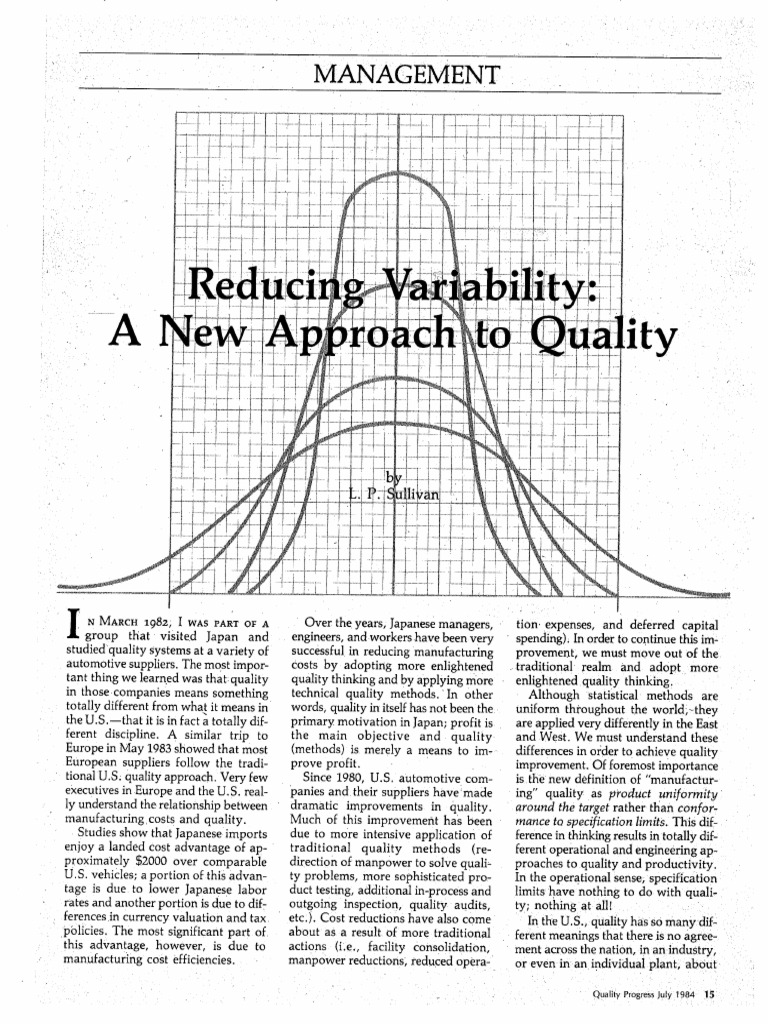 Reducing Variability - A New Approach To Quality - 1984 | PDF