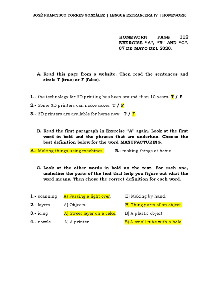 3D Printing Homework Exercises | PDF