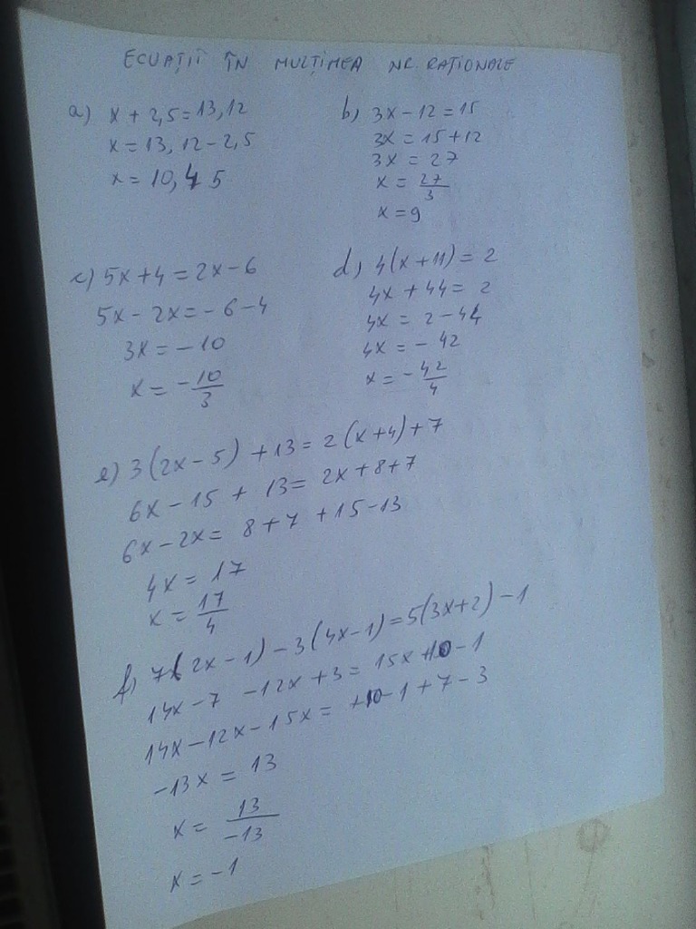 Rezolvare Fisa de Lucru-Ecuatii in Multimea Numerelor Rationale | PDF