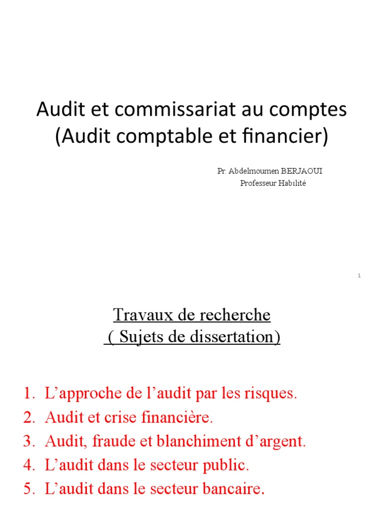 Cours Audit Comptable Et Financier | PDF | Audit financier | Contrôle ...