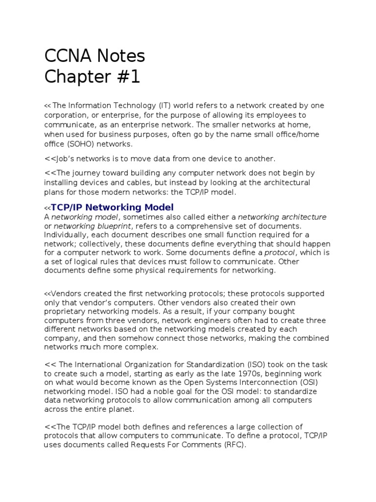 CCNA Notes Chapter #1: TCP/IP Networking Model | PDF | Technology ...