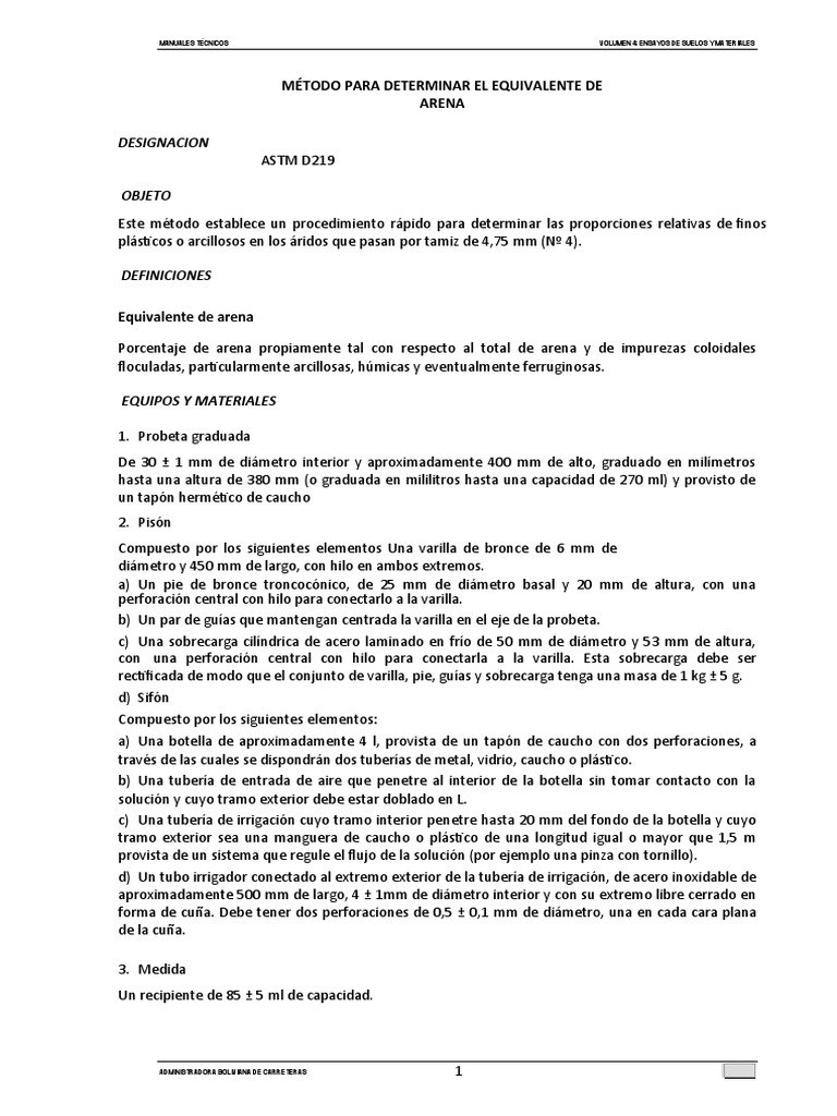 Equivalente de Arena (ASTM D2419) | PDF | Química | Naturaleza