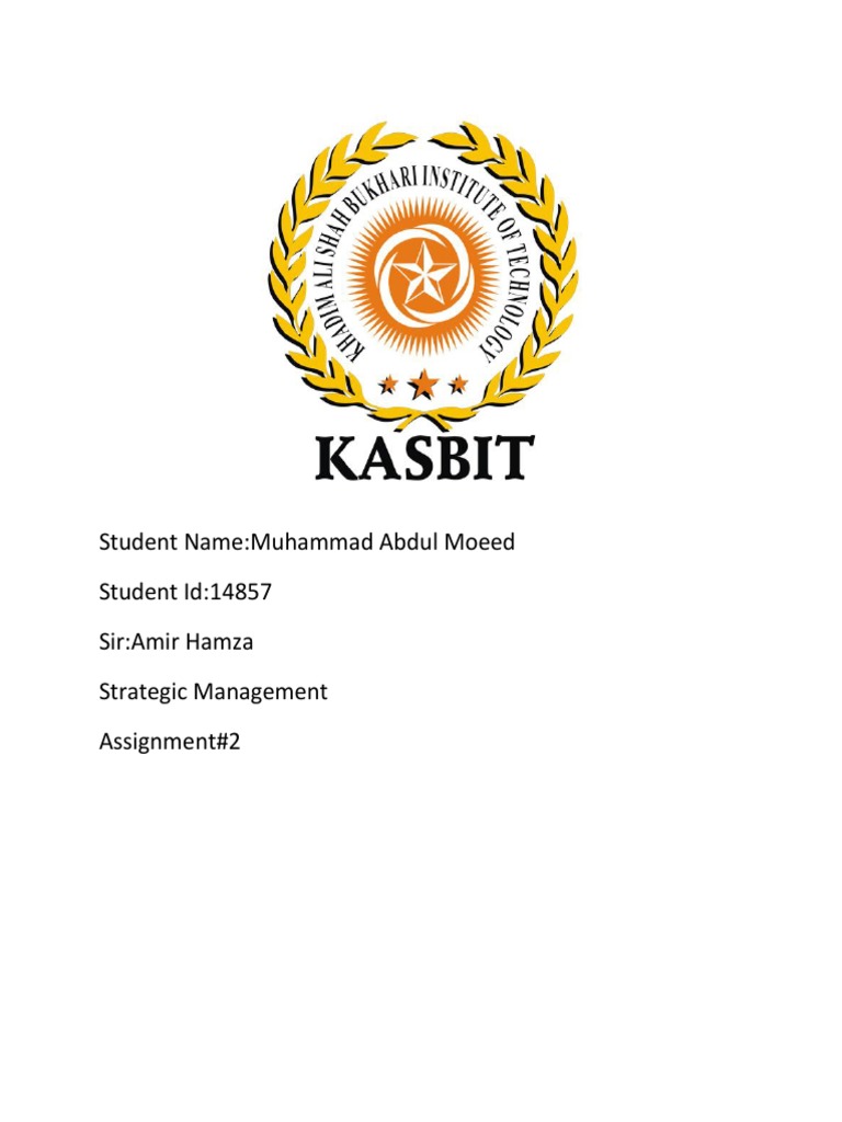 Student Name:Muhammad Abdul Moeed Student Id:14857 Sir:Amir Hamza Strategic Management ...