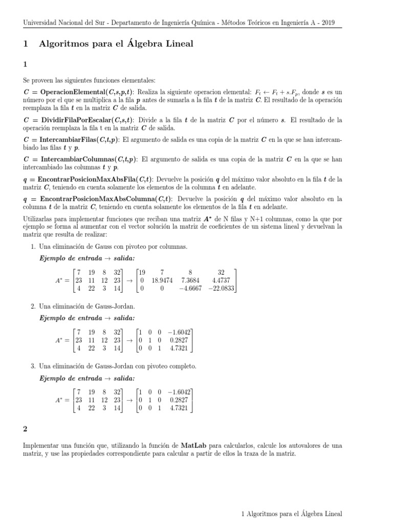 1 Algoritmos para El Algebra Lineal | PDF | Sistema de ecuaciones lineales | Matriz (Matemáticas)