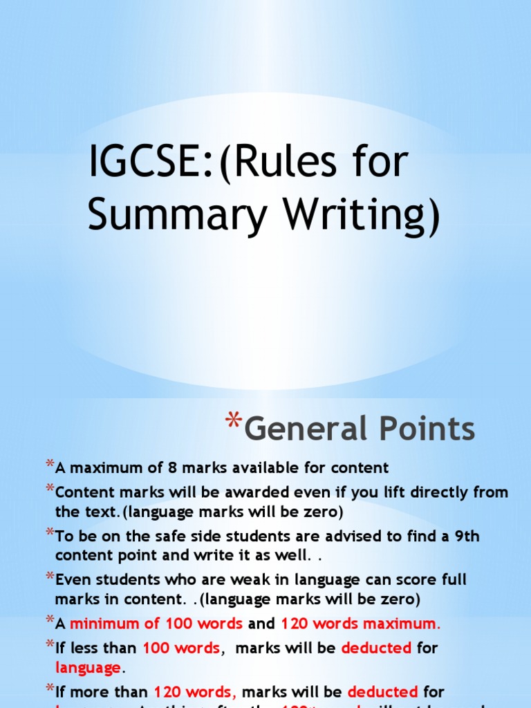 IGCSE: (Rules For Summary Writing) | PDF | Linguistic Typology | Human ...