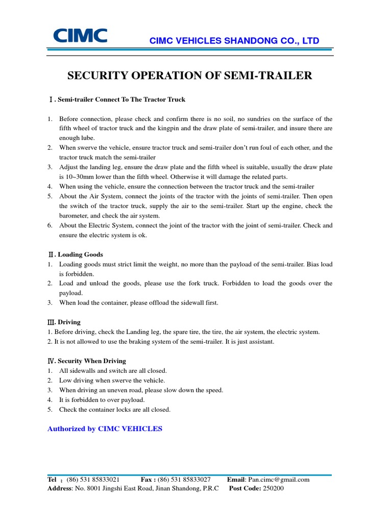 Semi-Trailer Safety Operation Guide | PDF
