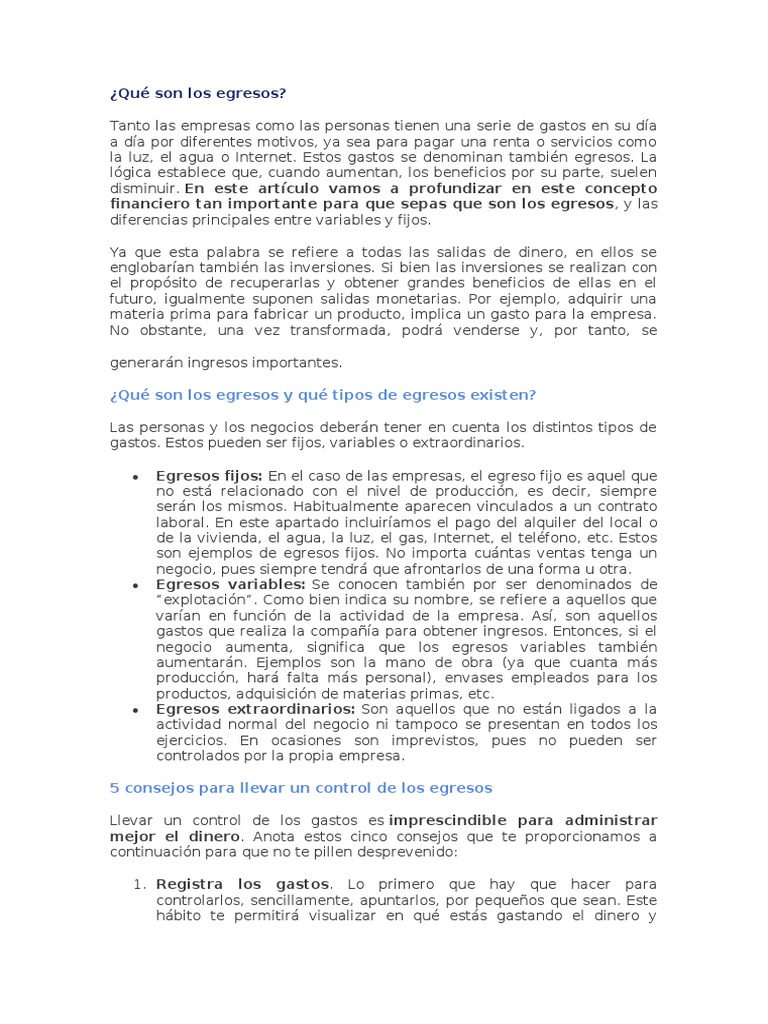 Qué Son Los Egresos | PDF | Presupuesto | Beneficio (economía)