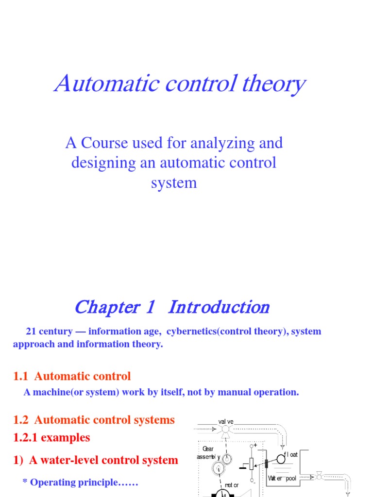 Automatic Control Theory: A Course Used For Analyzing and Designing An ...