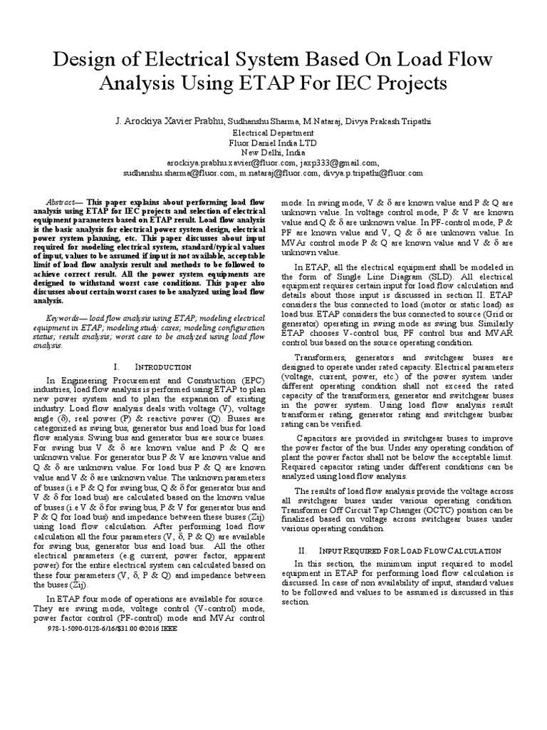 Design of Electrical System Based On Load Flow Analysis Using ETAP For IEC Projects | PDF ...